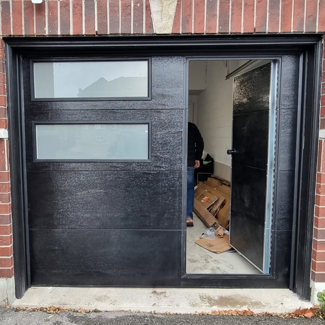 Black Walk through Garage Door With 2 side windows – My Garage Solutions